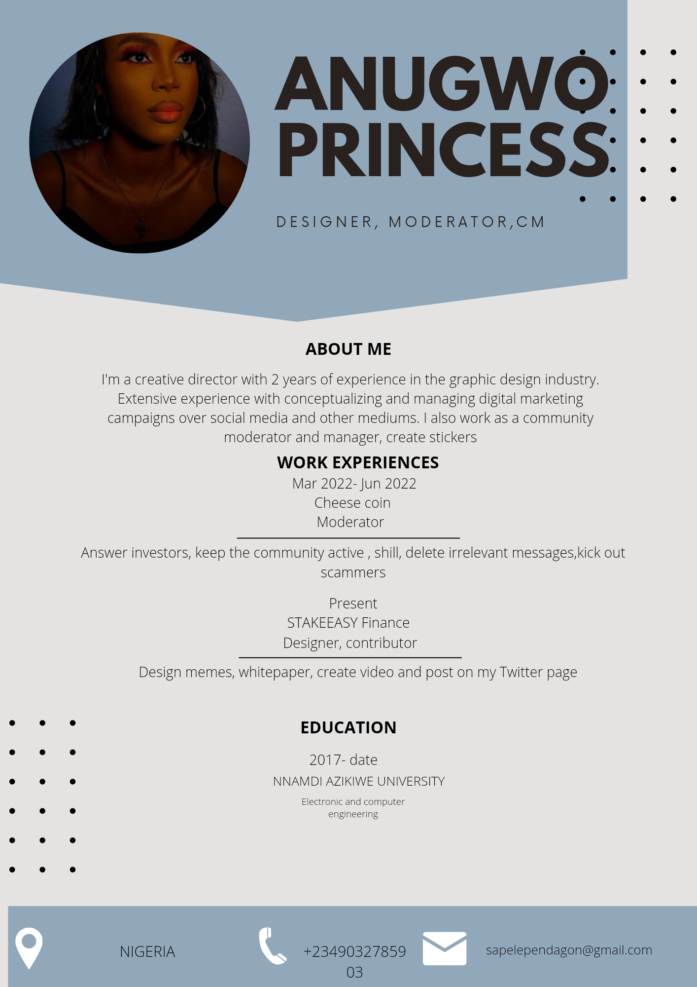 Moderator, designer and marketing